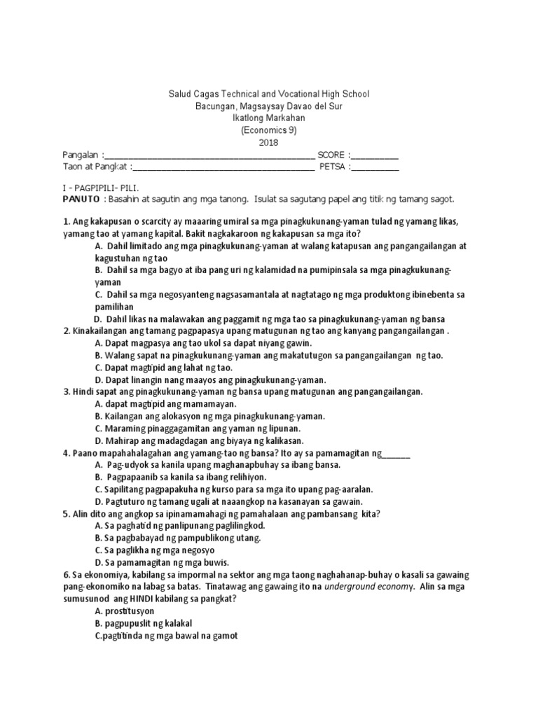 3rd Grading Final 2018 Grade 9-10 | PDF