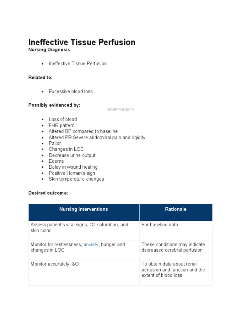 Ineffective Tissue Perfusion | PDF