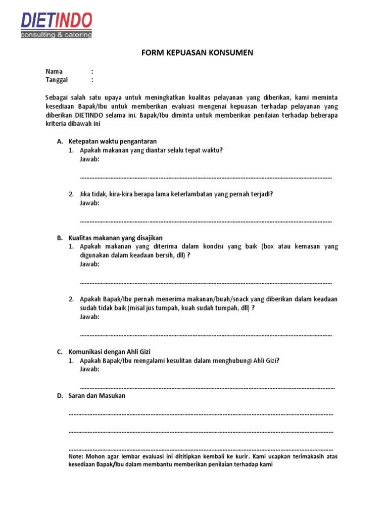 Contoh FORM KEPUASAN KONSUMEN | PDF