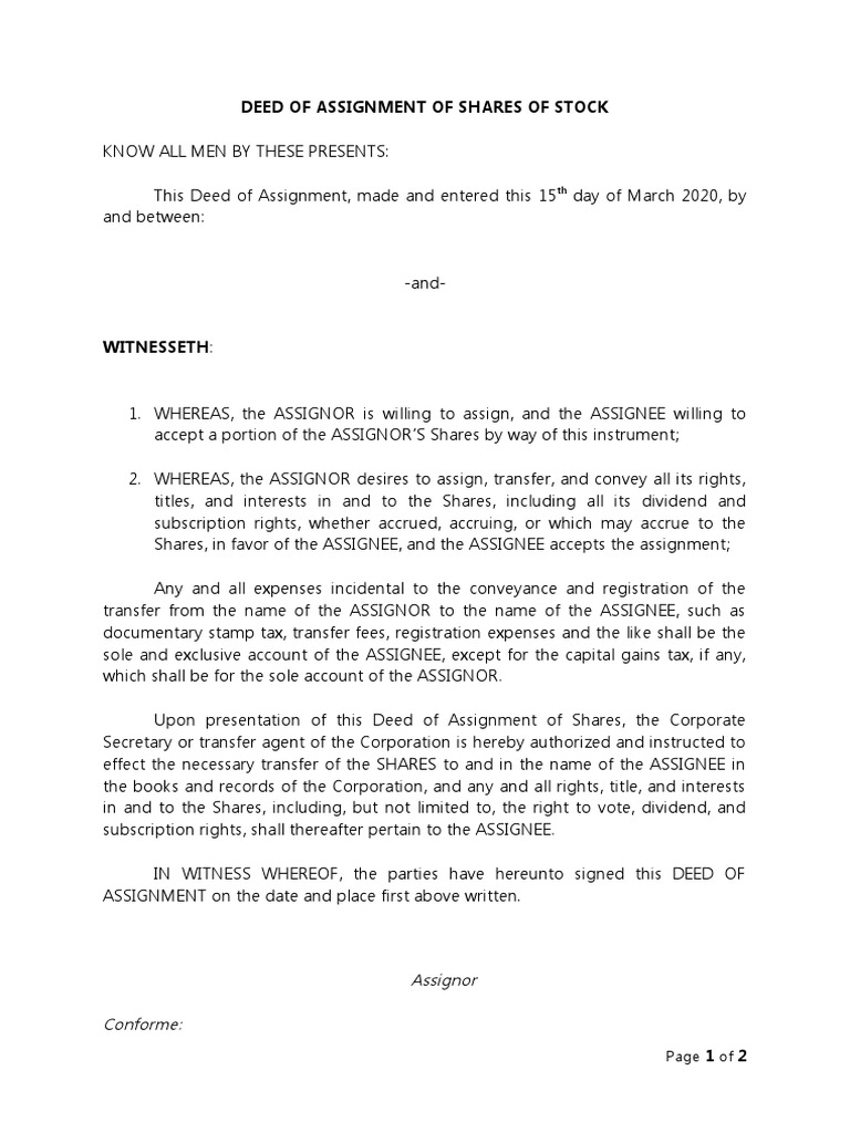 Deed of Assignment | PDF | Assignment (Law) | Justice