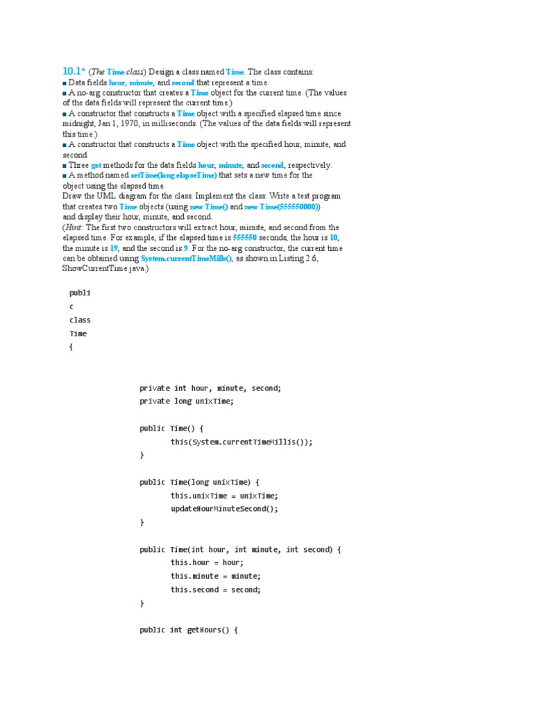 Class) Design A Class Named: Time Time Hour Minute Second Time Time | PDF | Class (Computer ...