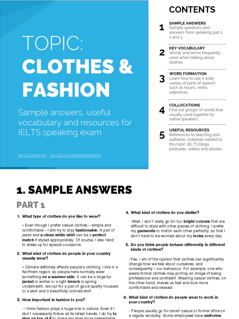 6 Clothes IELTS Speaking Topic PDF | PDF | Clothing | Fashion