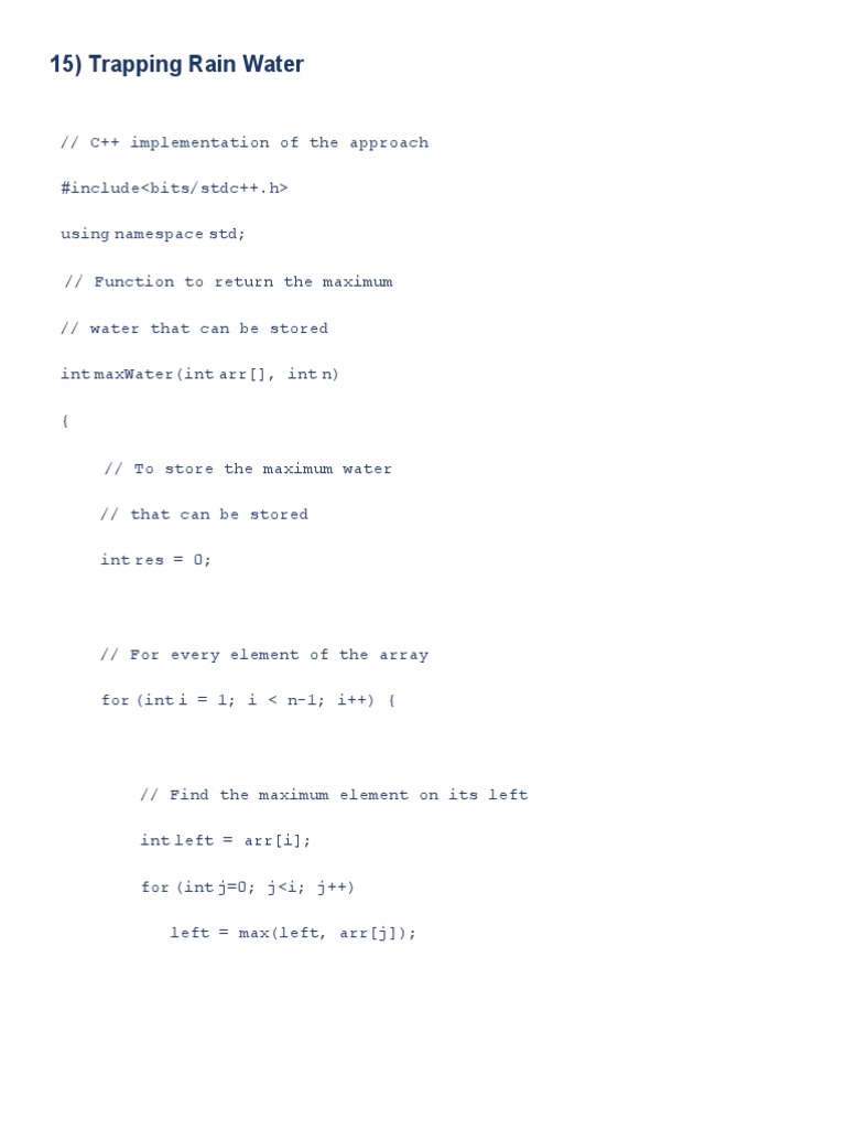 15) Trapping Rain Water | PDF | Pointer (Computer Programming) | C++
