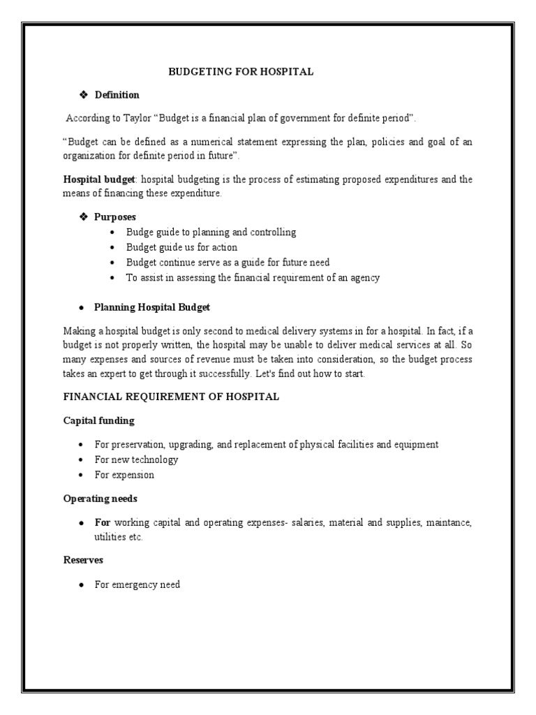 Budgeting For Various Units and Level | PDF | Budget | Hospital