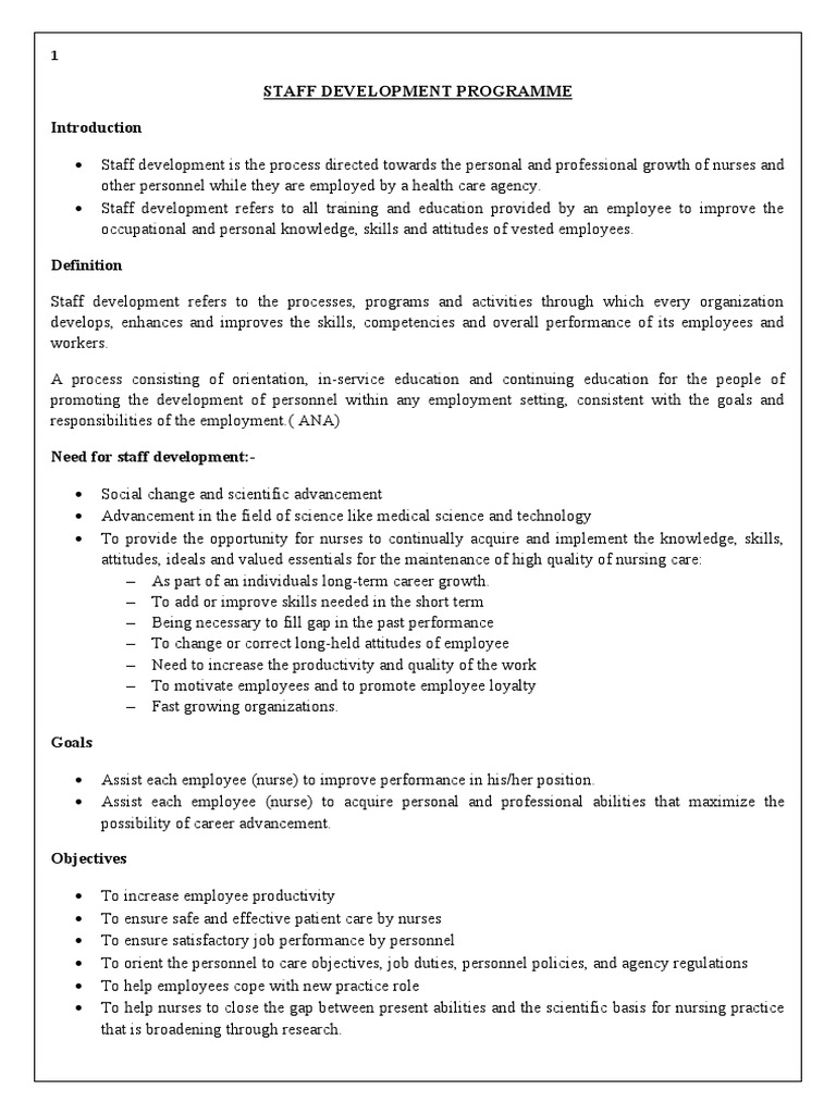 Staff Development Programme | PDF | Nursing | Employment