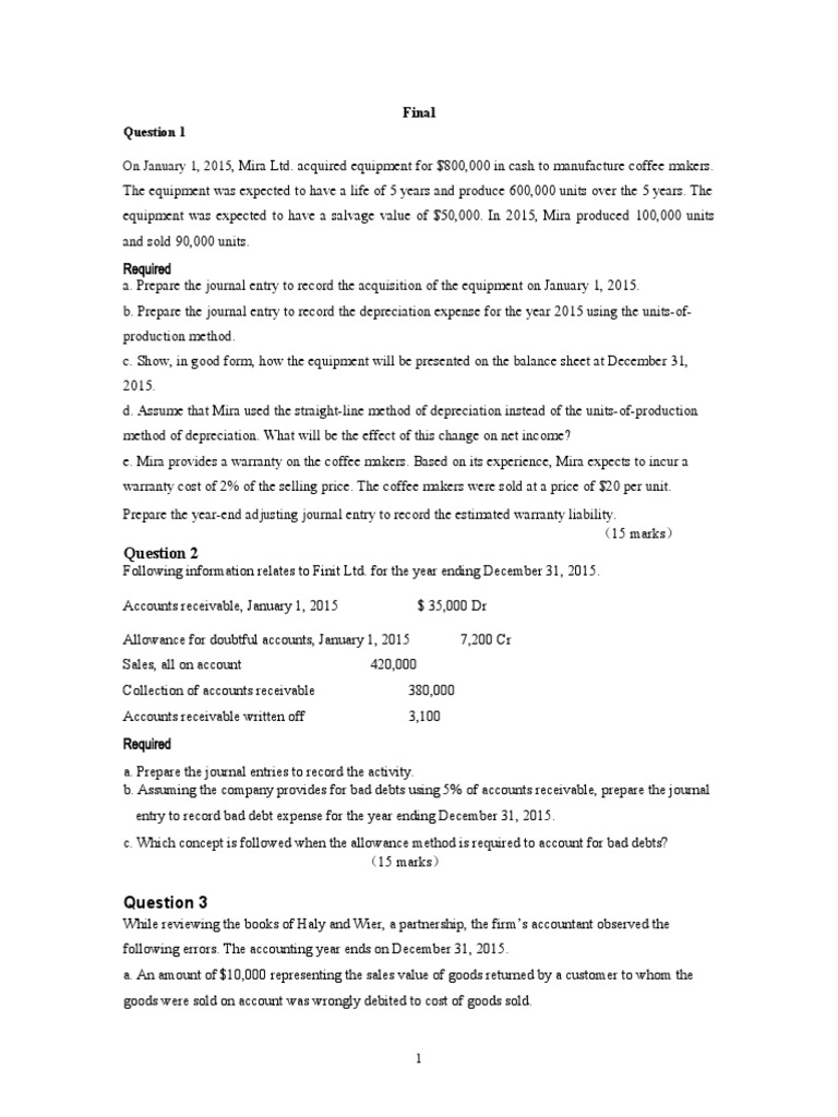 Final Exam Paper (C) 2020.11 Open | PDF | Depreciation | Debits And Credits