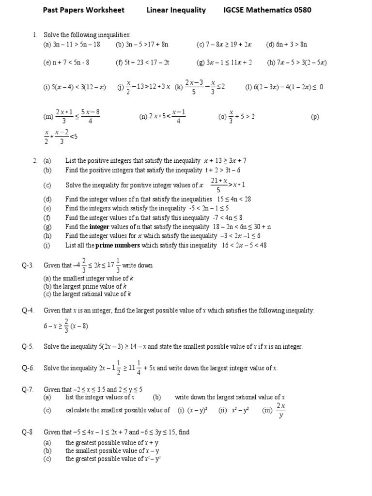 31 Linear Inequalities | PDF | Algebra | Mathematical Concepts 31 Linear Inequalities | PDF | Algebra | Mathematical Concepts