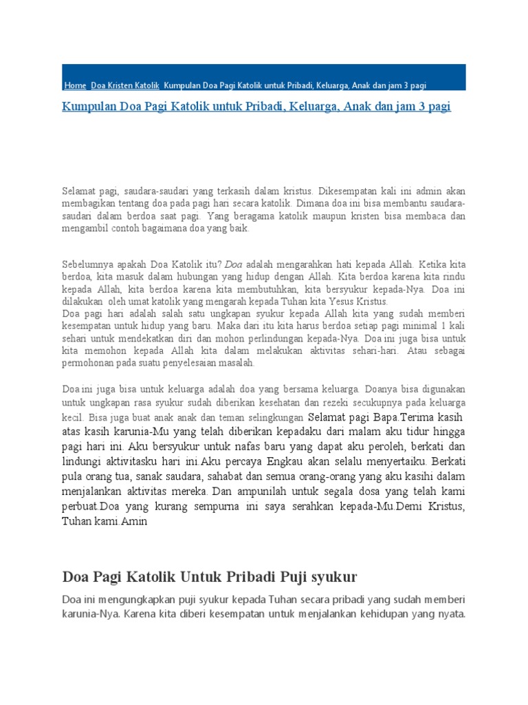 Kumpulan Doa Pagi Katolik Untuk Pribadi, Keluarga, Anak Dan Jam 3 Pagi ...