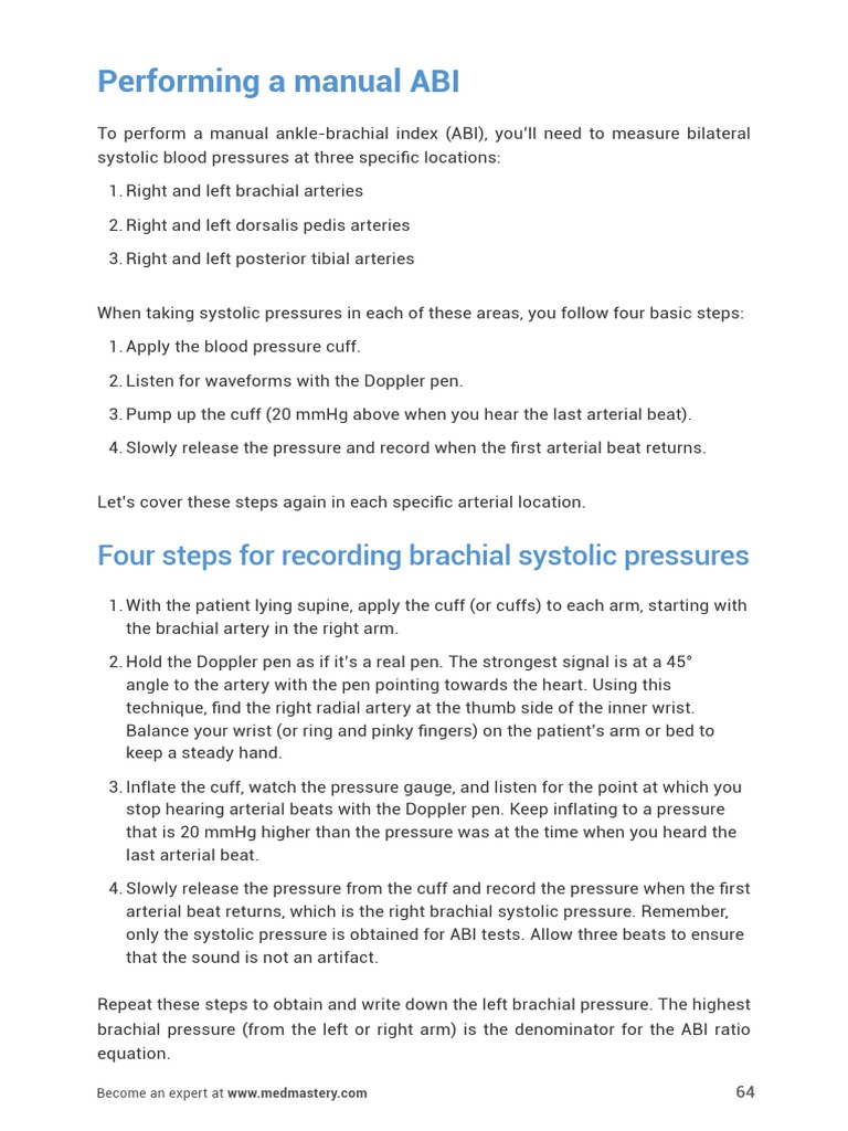 Performing A Manual ABI: Four Steps For Recording Brachial Systolic ...