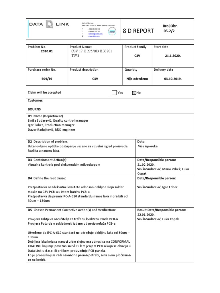 8D Report - 2020.01 | PDF