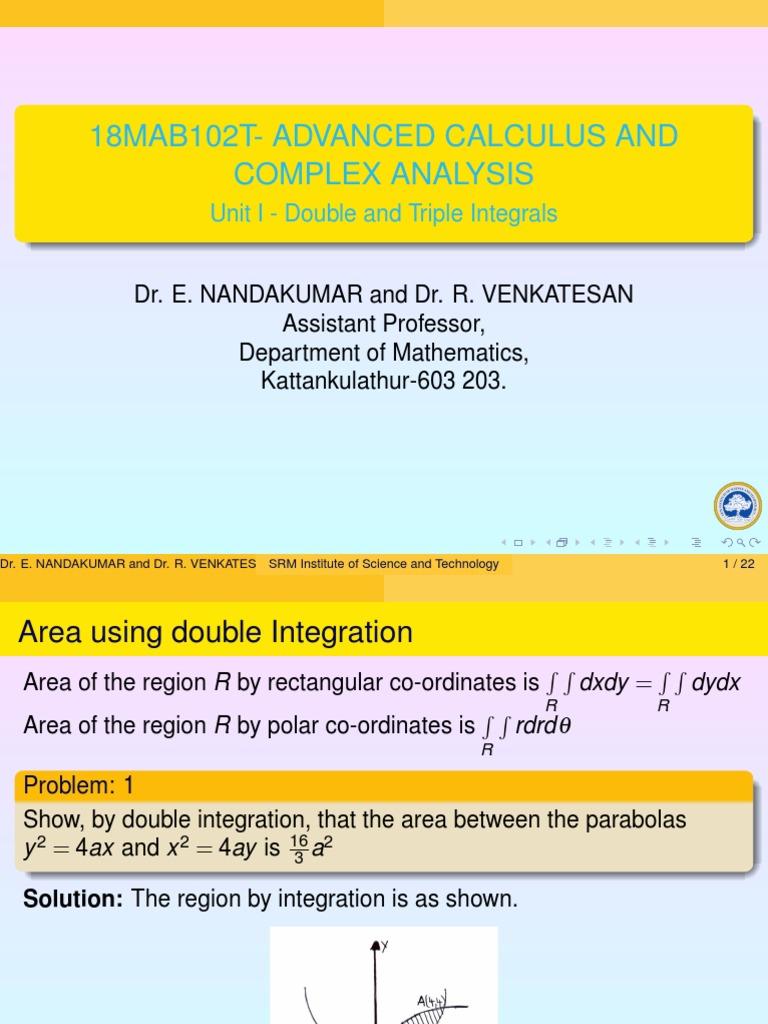 18Mab102T-Advanced Calculus and Complex Analysis: Unit I - Double and Triple Integrals | PDF ...