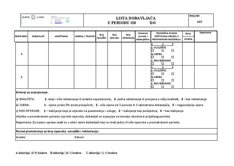 04 Lista Dobavljaca | PDF