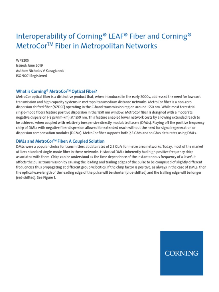 MetroCor and LEAF Fibres - Corning | PDF | Optical Fiber | Dispersion ...