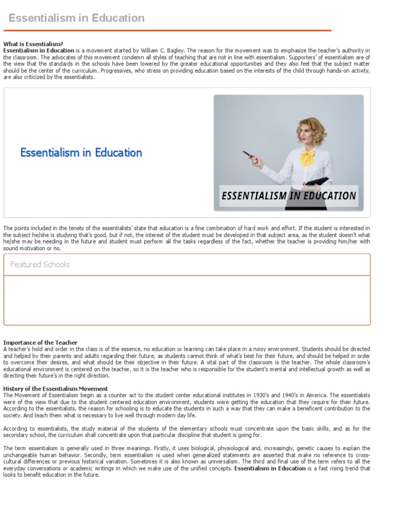 Essentialism in Education - Online Essentialism in Education | PDF ...