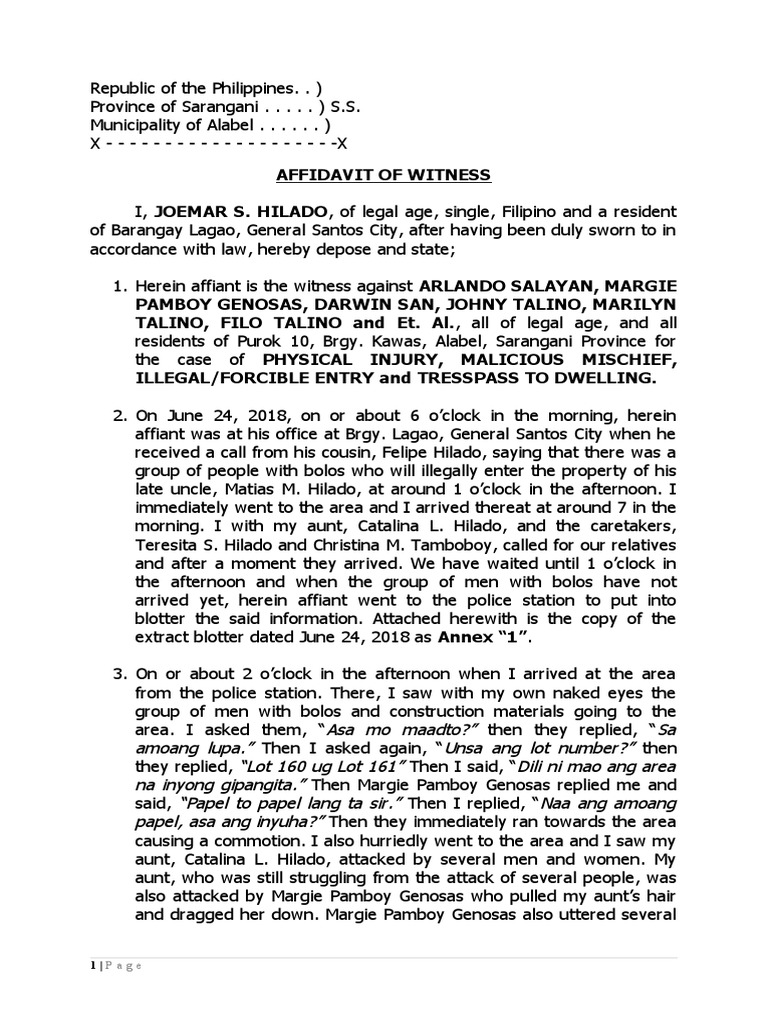 Affidavit of Witness | PDF | Affidavit | Evidence