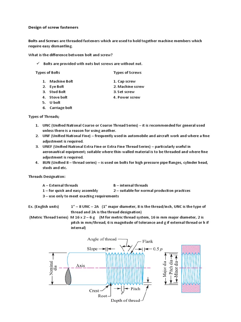 Design of Screw Fasteners | PDF | Screw | Metalworking