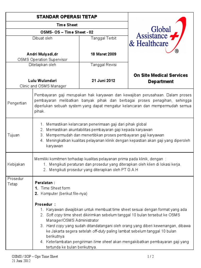 SOP Time Sheet 2012 | PDF