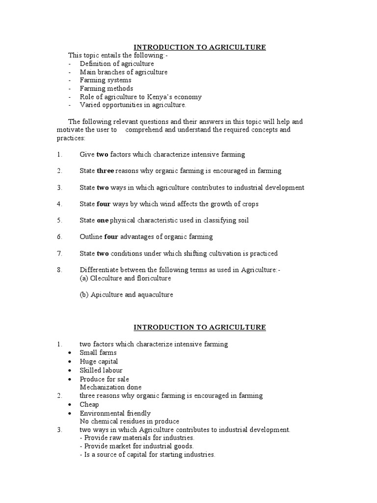 1.0.0 Introduction To Agriculture Q | PDF | Organic Farming | Intensive ...