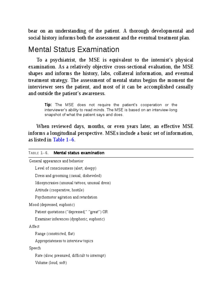 Mental Status Examination: Table 1-6 | Download Free PDF ...