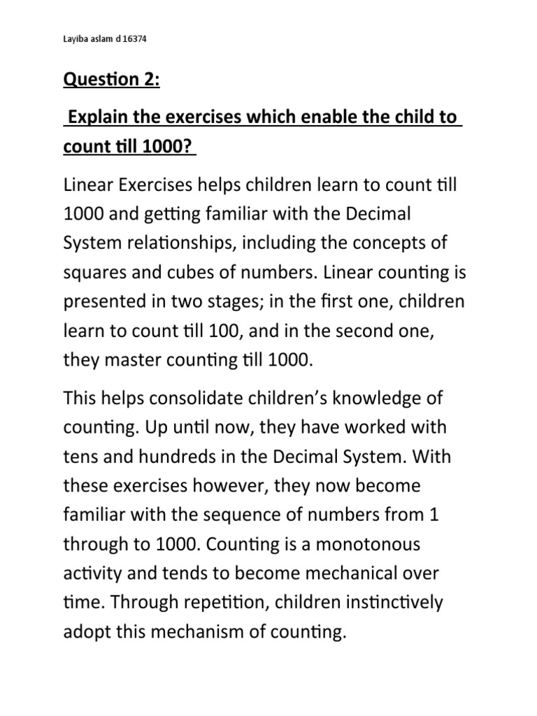 Explain The Exercises Which Enable The Child To Count Till 1000? | PDF