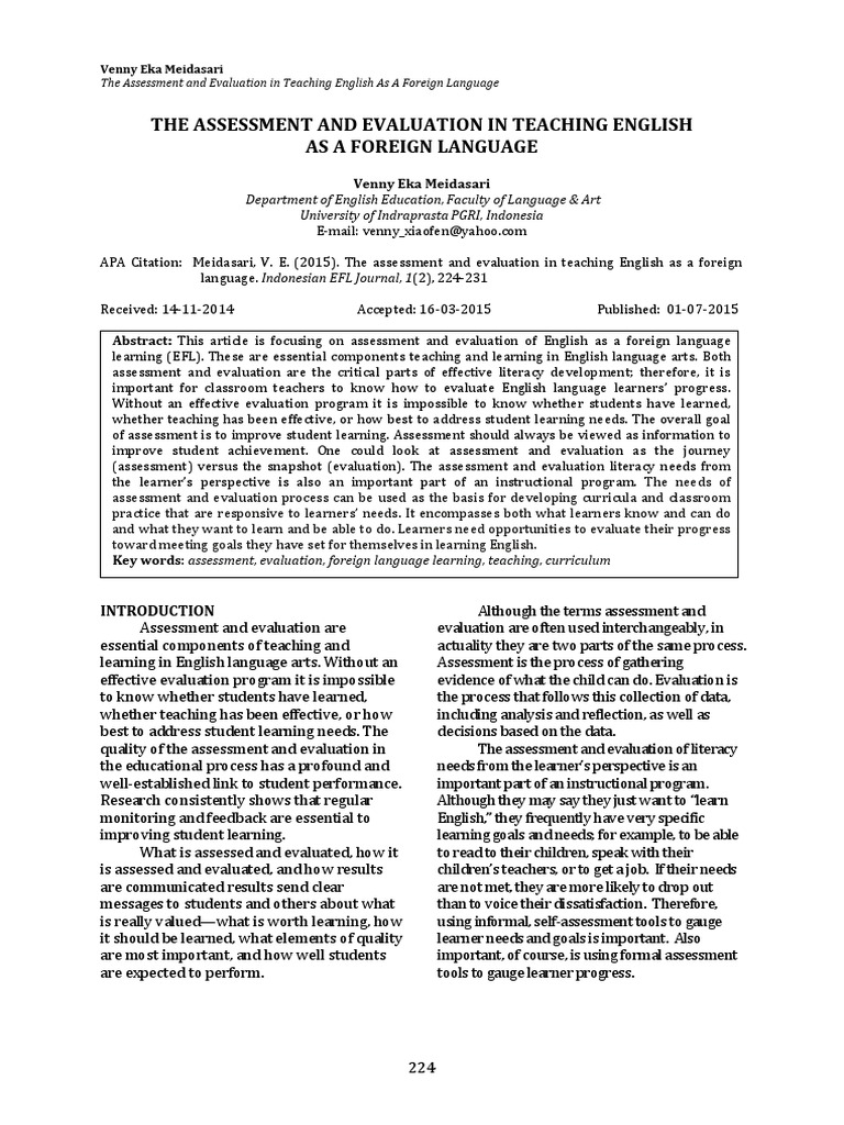 The Assessment and Evaluation in Teaching English | PDF | Educational ...