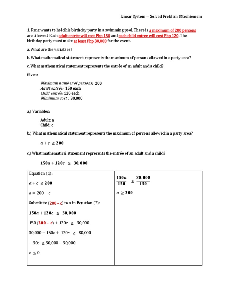 Linear System Solved Problem Real - Life Application | PDF