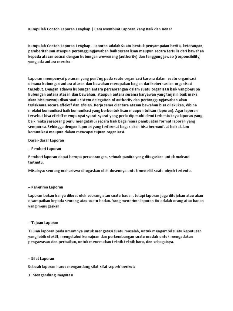 Tugas B. Indonesia Kumpulah Contoh Laporan Lengkap | PDF
