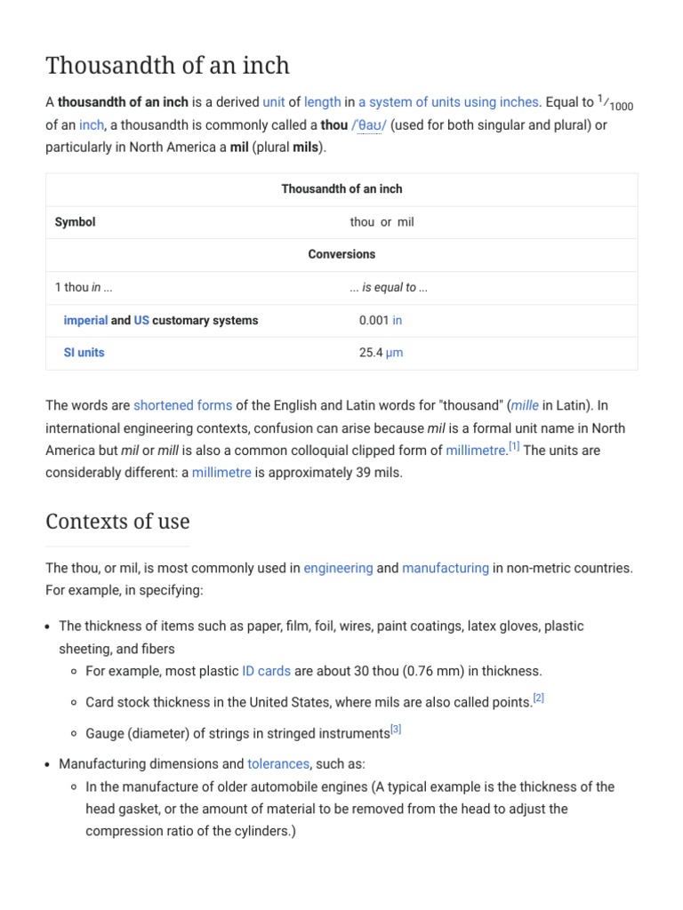 Thousandth of An Inch - Wikipedia | PDF | Metrology | Length