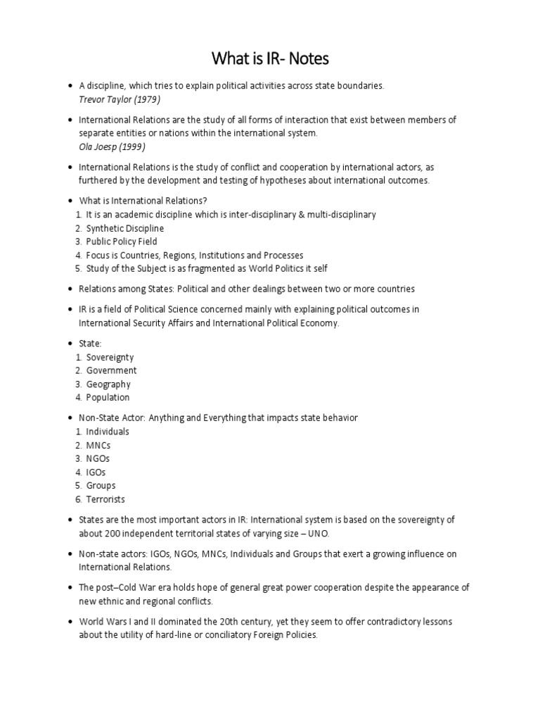 What Is IR Notes: Trevor Taylor (1979) | PDF | International Relations ...