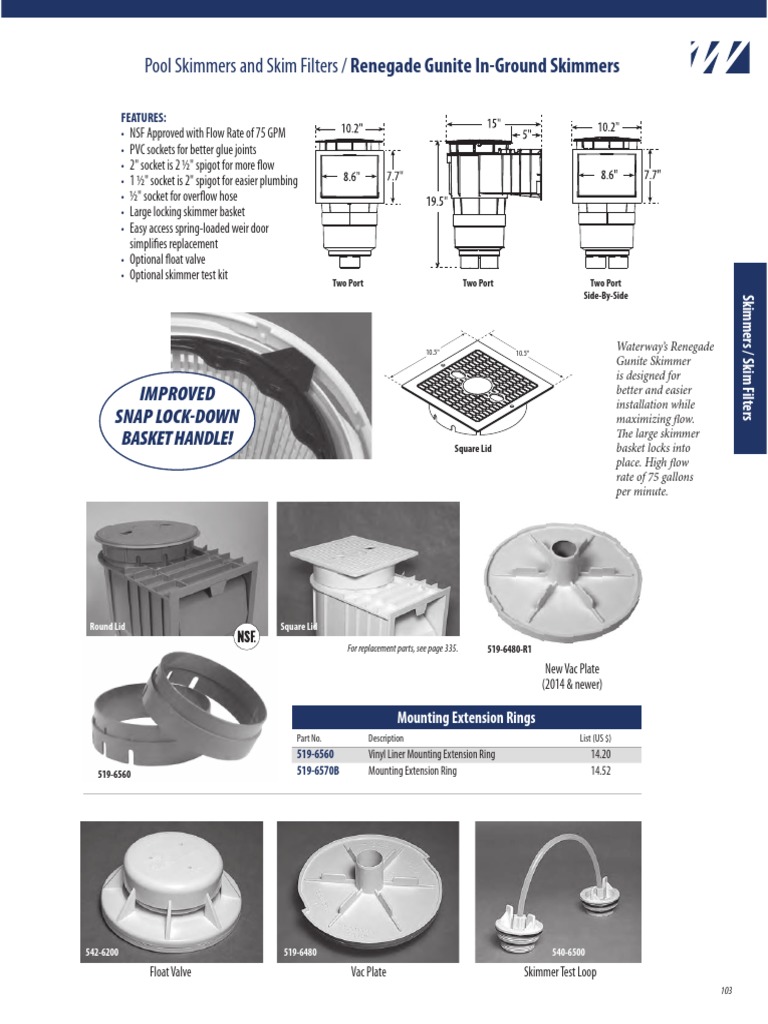 Pool Skimmers and Skim Filters / Renegade Gunite In-Ground Skimmers ...