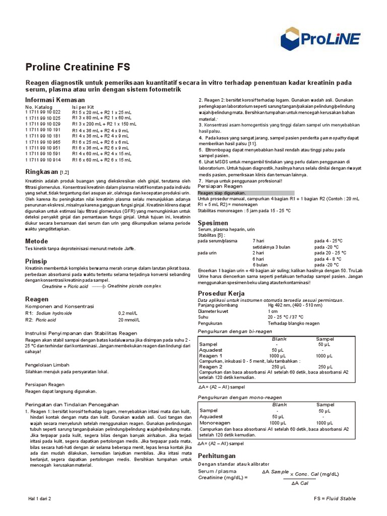 Package Insert Creatinine Fs Indonesia Ed 12 Pdf