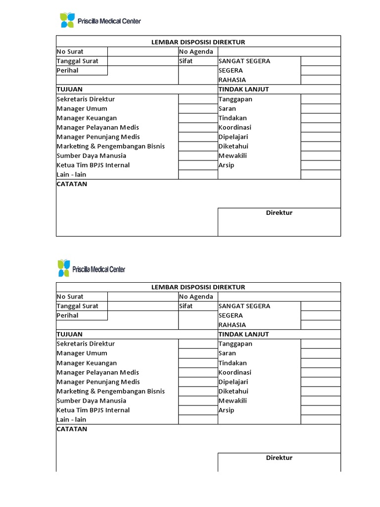Contoh Lembar Disposisi Direktur | PDF