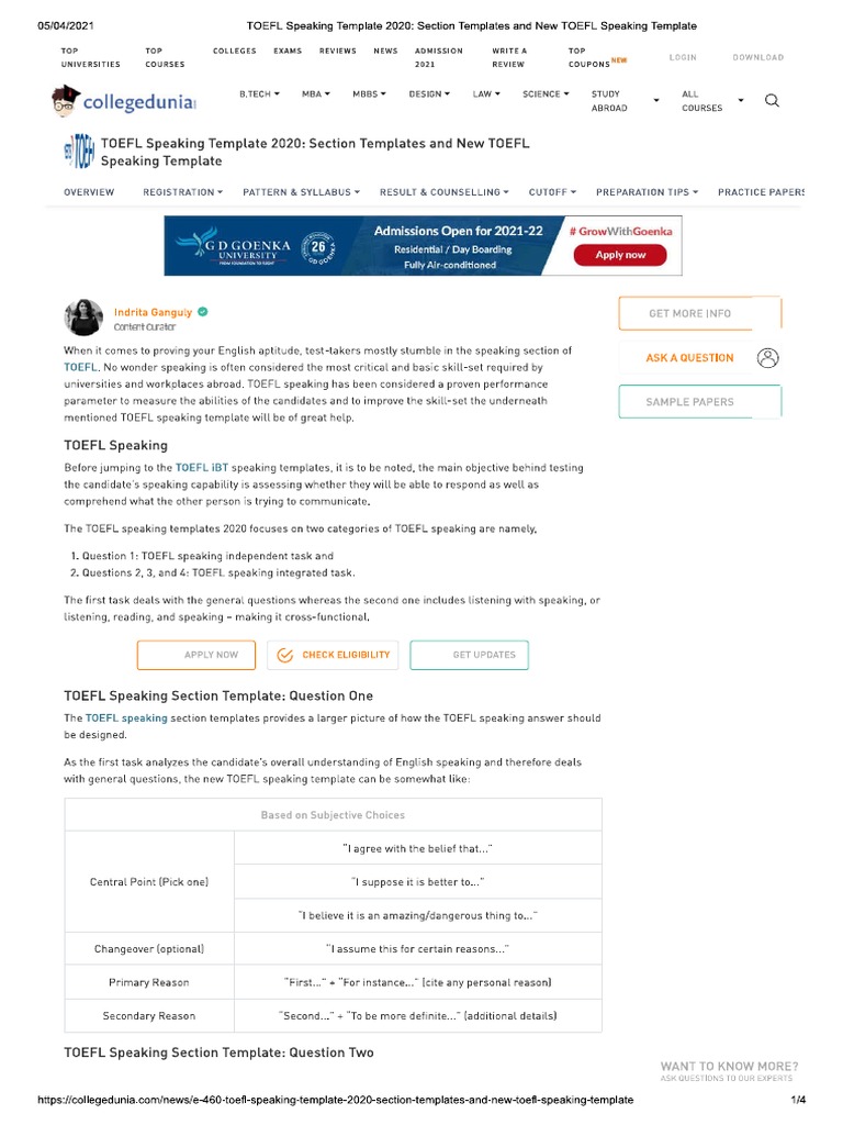 TOEFL Speaking Template 2020 - Section Templates and New TOEFL Speaking ...