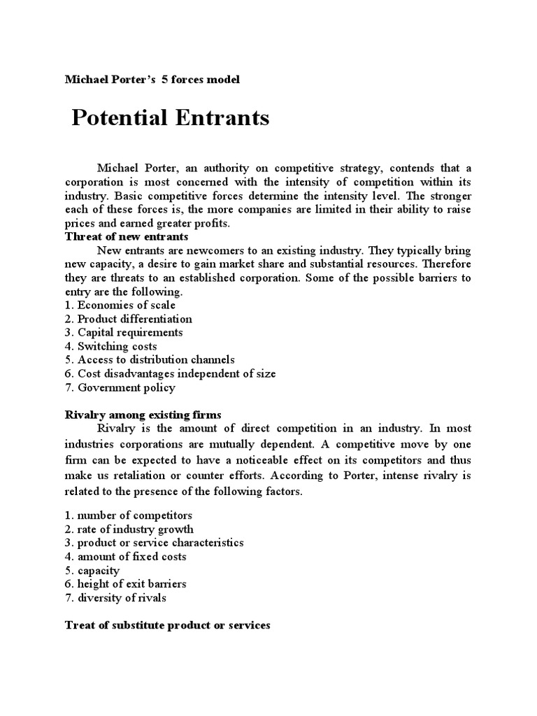 Potential Entrants: Michael Porter's 5 Forces Model | Download Free PDF ...