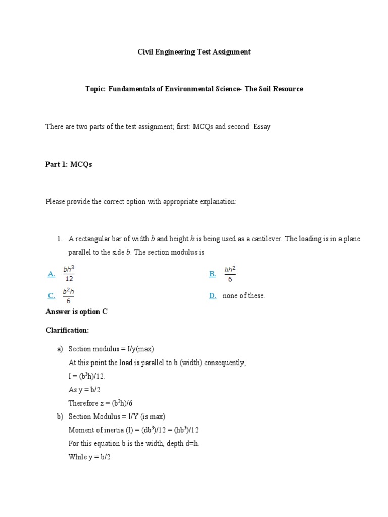 Civil Engineering Test Assignment 1 NUMERICAL TEST | PDF | Bending ...