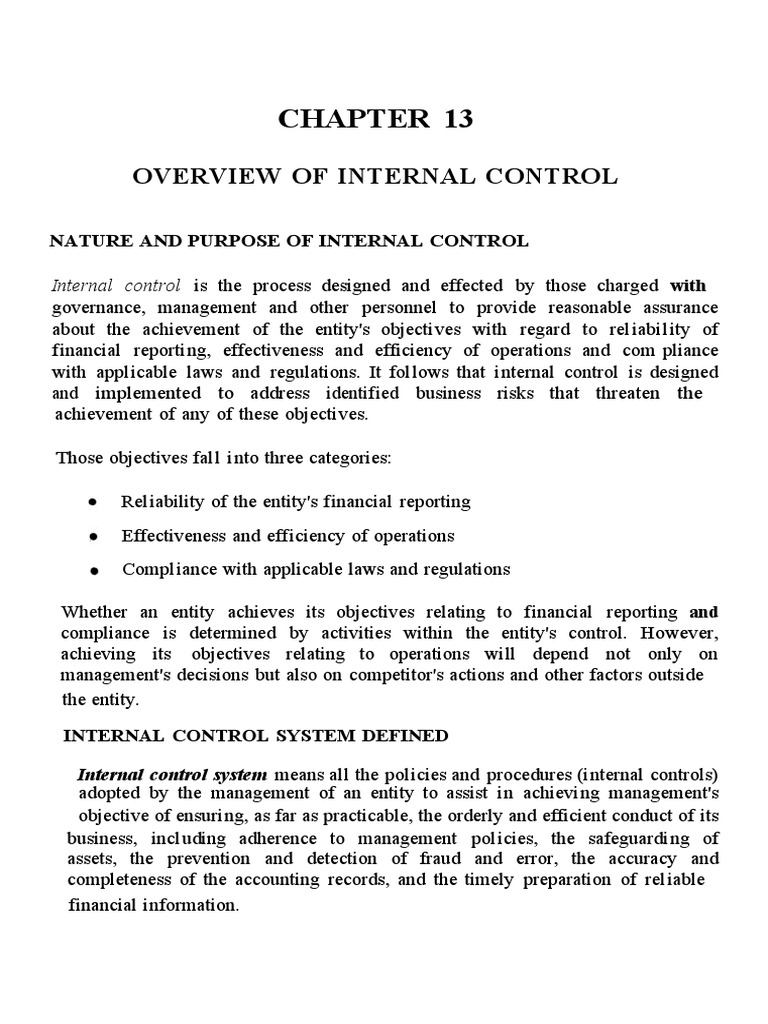 Nature and Purpose of Internal Control | PDF | Internal Control ...