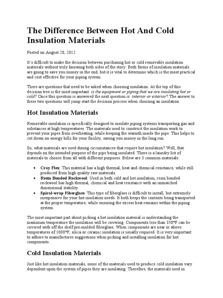 The Difference Between Hot and Cold Insulation Materials | PDF ...