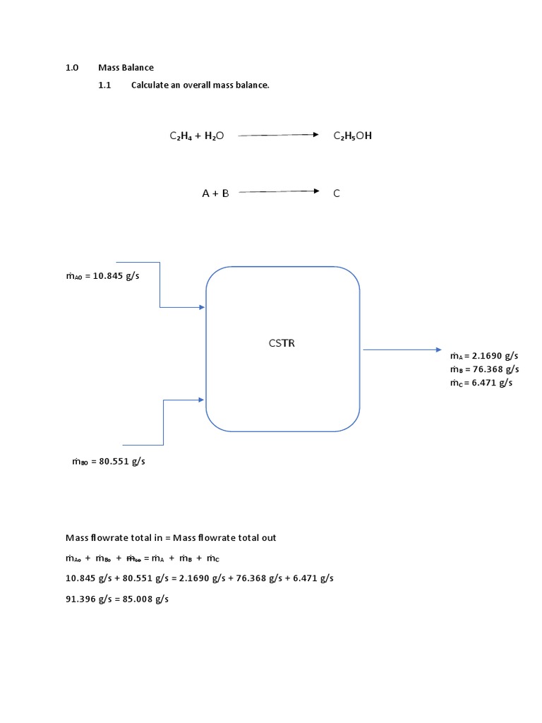 Mass Balance Calculation for CSTR | PDF
