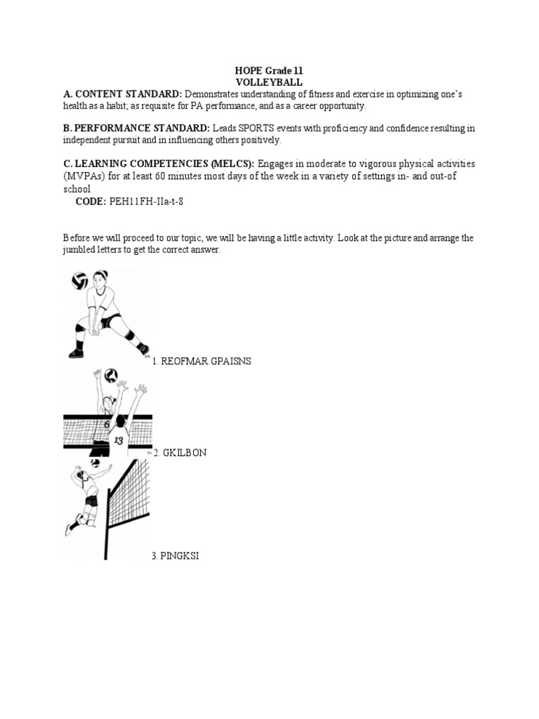 HOPE Grade 11 | Download Free PDF | Volleyball | Teams