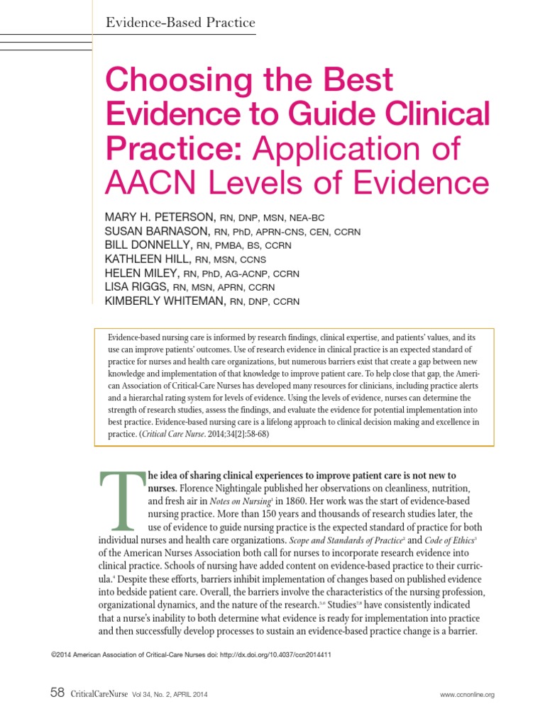 Choosing The Best Evidence To Guide Clinical Practice Application of ...