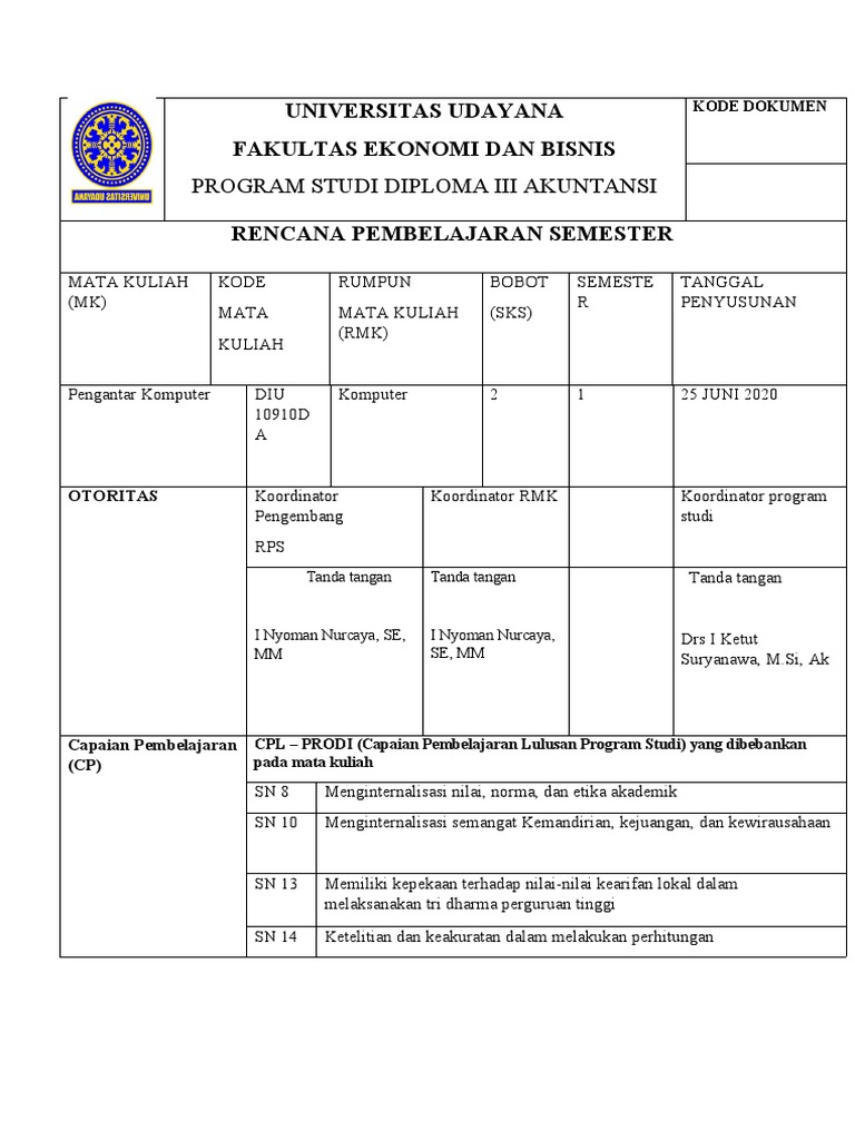 RPS Pengantar Komputer Akuntansi | PDF