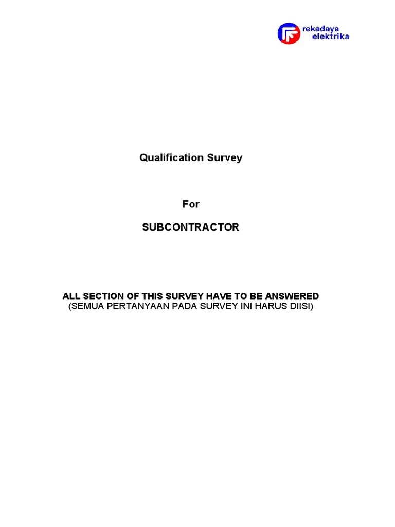 Subcontractor Pre-Qualification Survey | PDF | Business