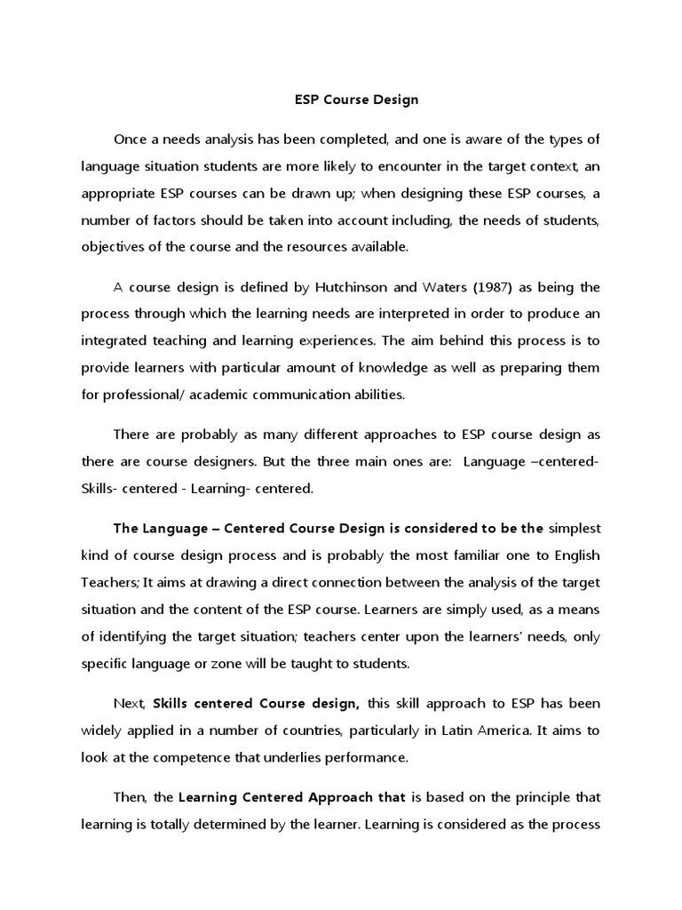 ESP Course Design Mini Article | Descargar gratis PDF | Learning | Teachers