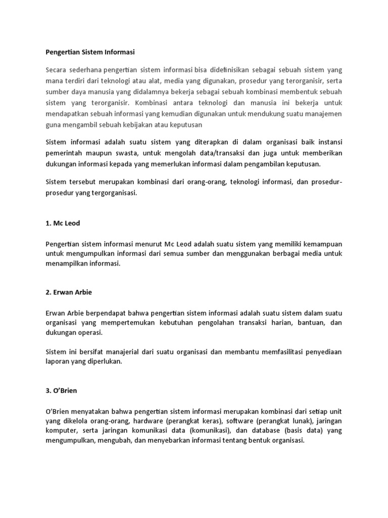 Definisi Sistem Informasi Lengkap | PDF