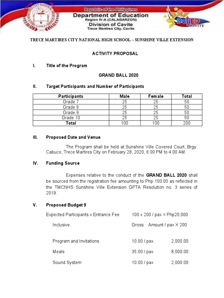Activity Proposal I. Title of The Program Grand Ball 2020 II. Target ...