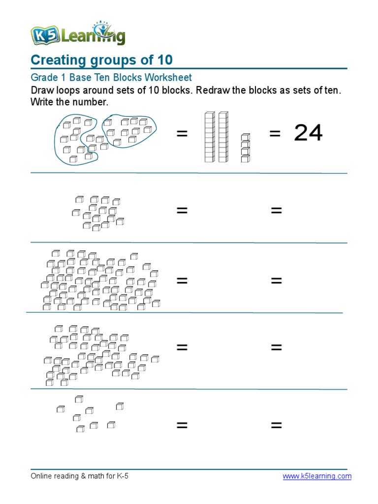 Grade 1 Base Ten Blocks Worksheet | PDF