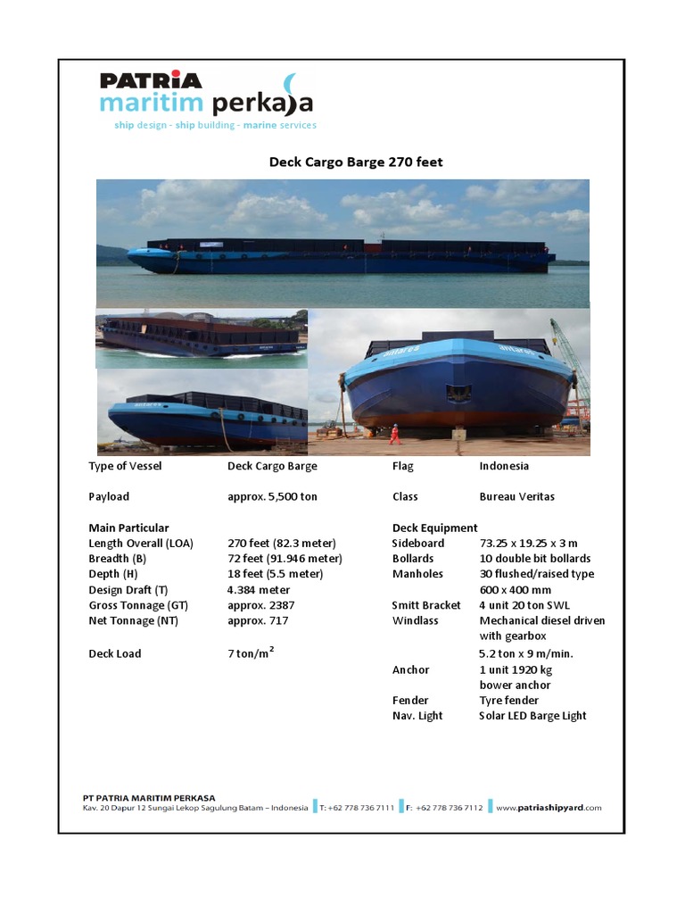 Deck Cargo Barge 270 Feet 4 | PDF | Tonnage | Water Transport