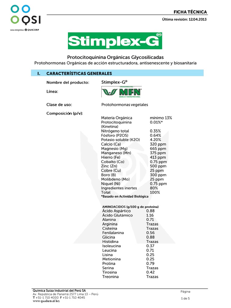 Ficha Tecnica Stimplex-G | PDF
