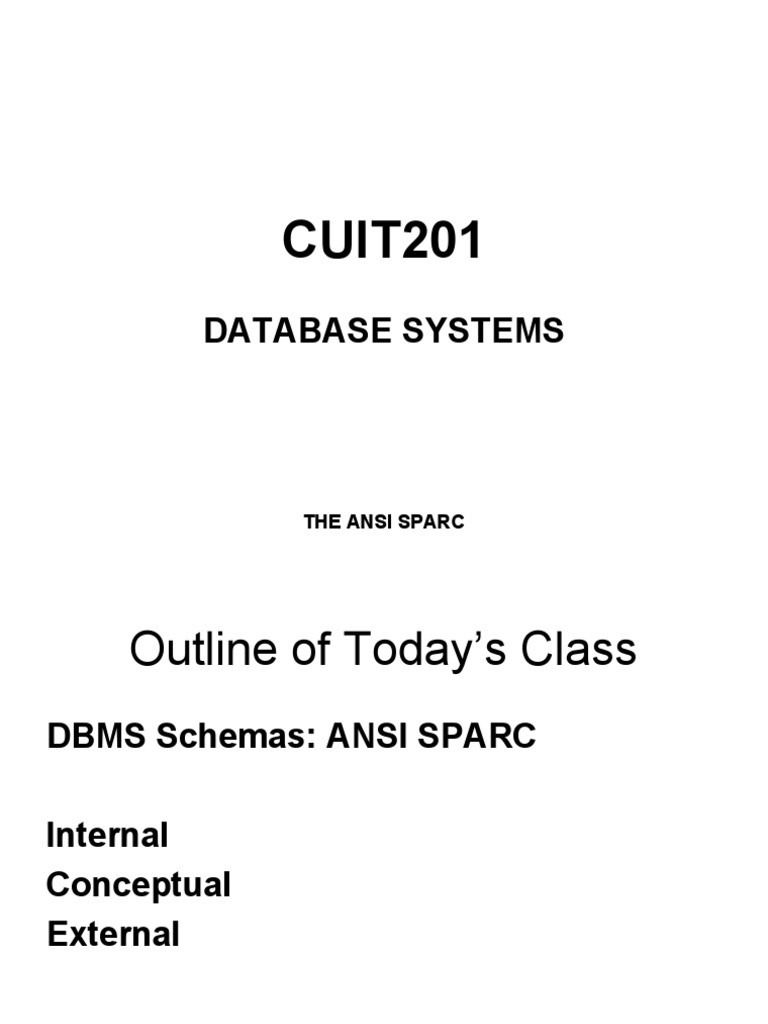 Lecture 3 - Database Schema (ANSI SPARC) | PDF | Databases | Database ...