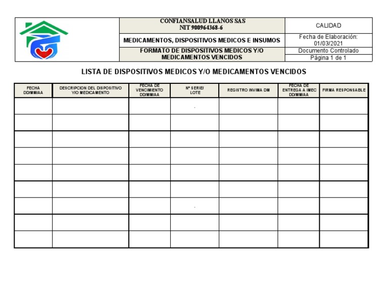 Formato de Cuarentena de Medicamentos | PDF